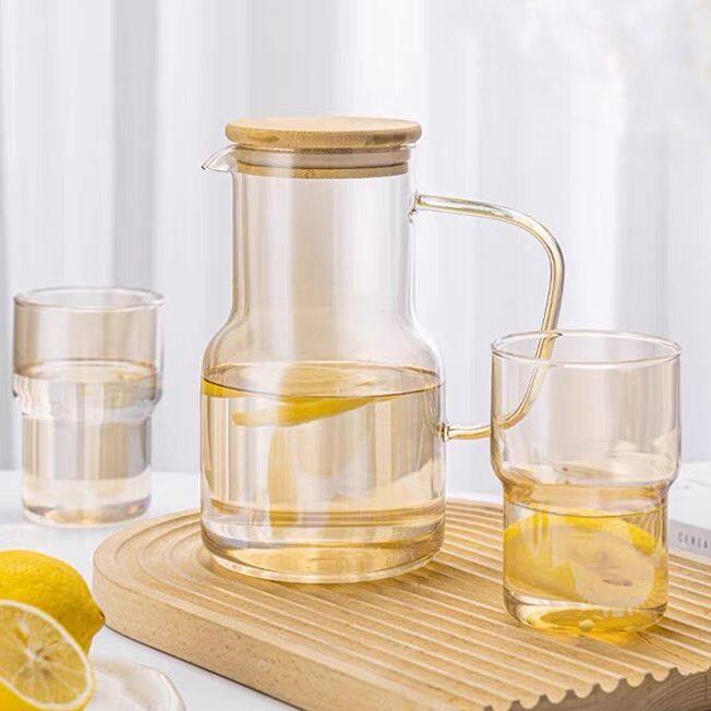 China Pitcher Glass Customized With Bamboo Lid Manufacturers Pembekal ...
